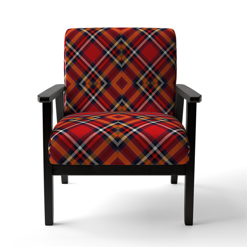 Hokku Designs Red Checked Tartan - Upholstered Patterned Accent Arm Chair | Wayfair